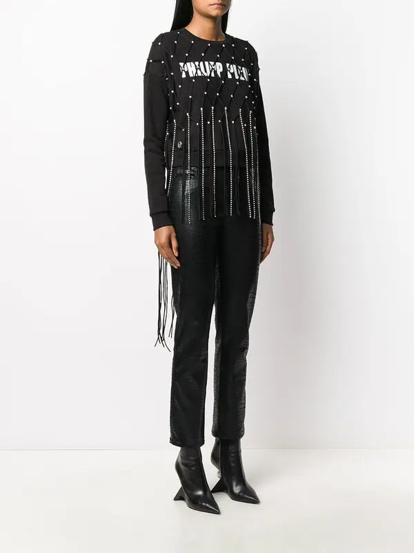 Philipp Plein Crystal-net Fringe Crop Top