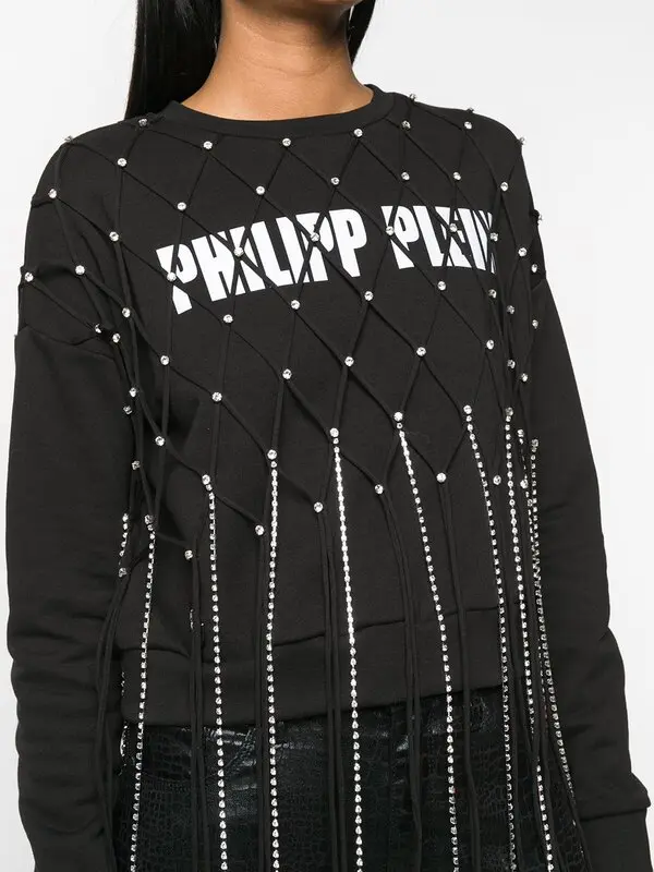 Philipp Plein Crystal-net Fringe Crop Top