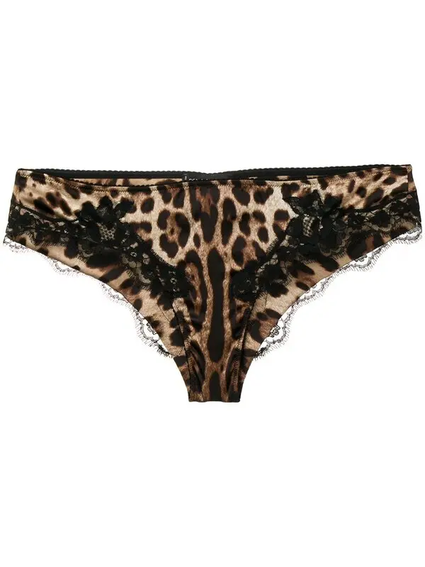 Dolce & Gabbana Leopard-print Satin Briefs - Brown