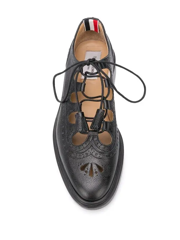 Thom Browne Ghillie Pebbled Leather Brogues In Black - 60% Off