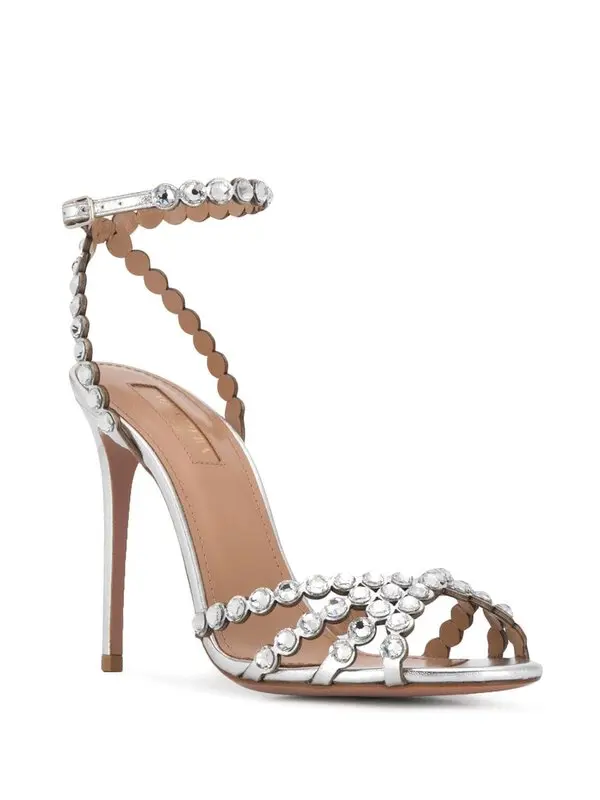 AQUAZZURA Tequila 105mm Crystal Embellished Sandals - Silver