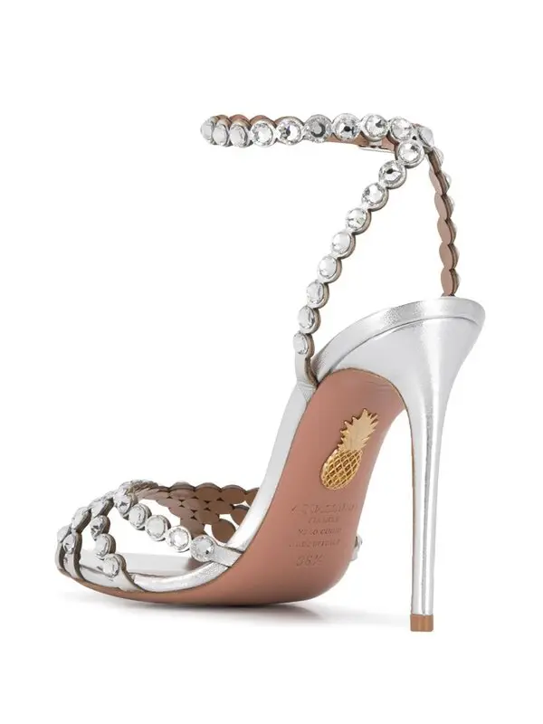 AQUAZZURA Tequila 105mm Crystal Embellished Sandals - Silver