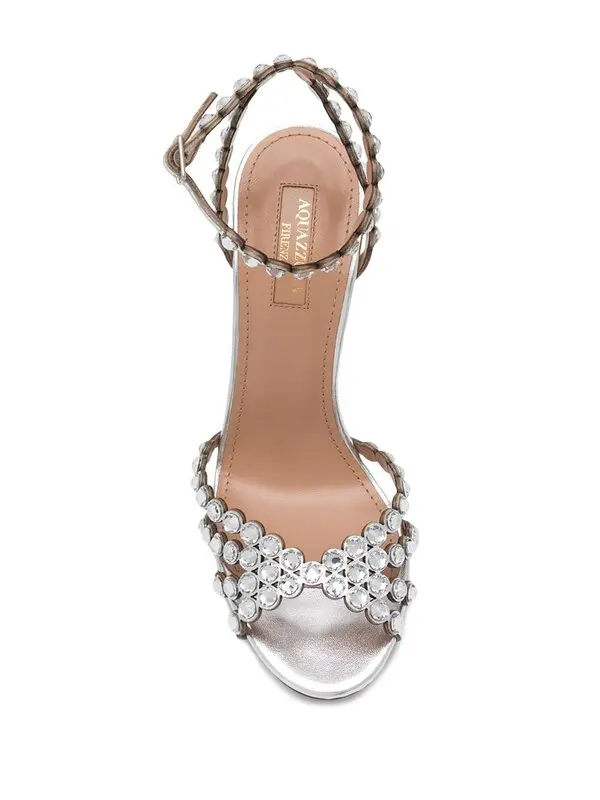 AQUAZZURA Tequila 105mm Crystal Embellished Sandals - Silver