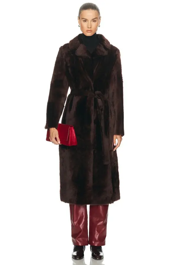 YVES SALOMON Long Belted Reversible Shearling Coat