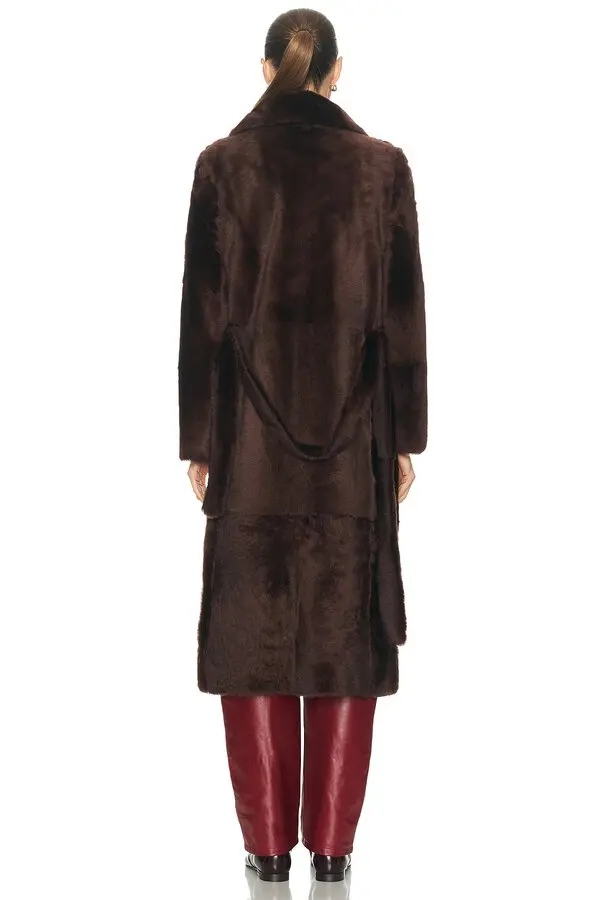 YVES SALOMON Long Belted Reversible Shearling Coat