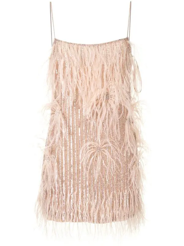 Rachel Gilbert Petunia Feather-Trim Dress - Pink | Editorialist