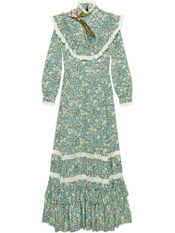 Gucci Liberty Floral Print Maxi Dress - Green | Editorialist