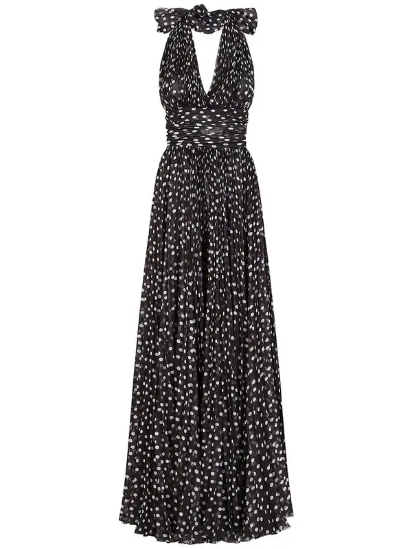 Dolce & Gabbana Polka Dot Print Chiffon Maxi Dress - Black