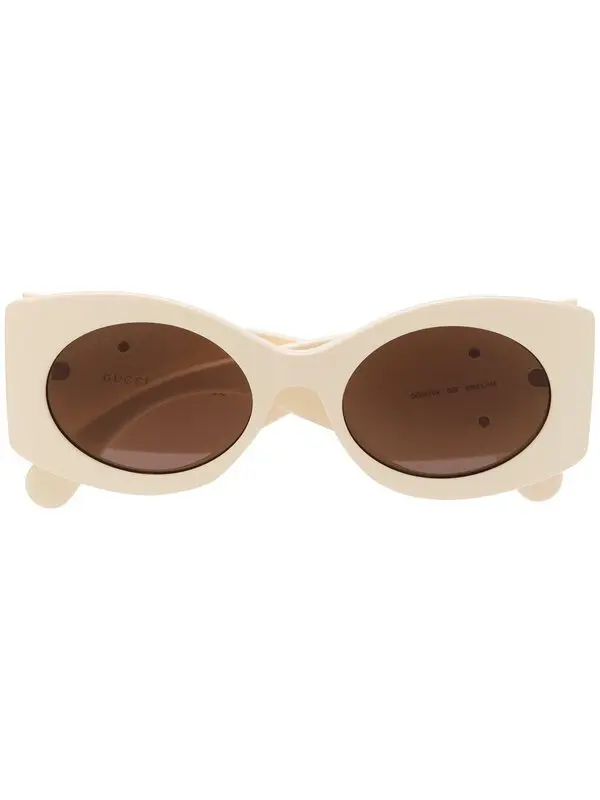 Gucci Matelassé-effect Oval-frame Sunglasses - Neutrals