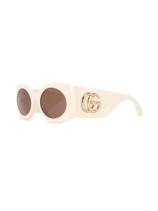 Gucci Matelassé-effect Oval-frame Sunglasses