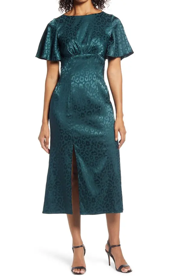 slim fit dress slacks Chi Chi Satin Cami Strap Wrap Maxi Dress in Green, Size 8