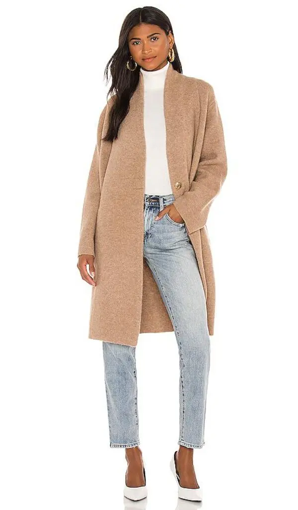 Vince Collarless Cardigan Coat In Tan