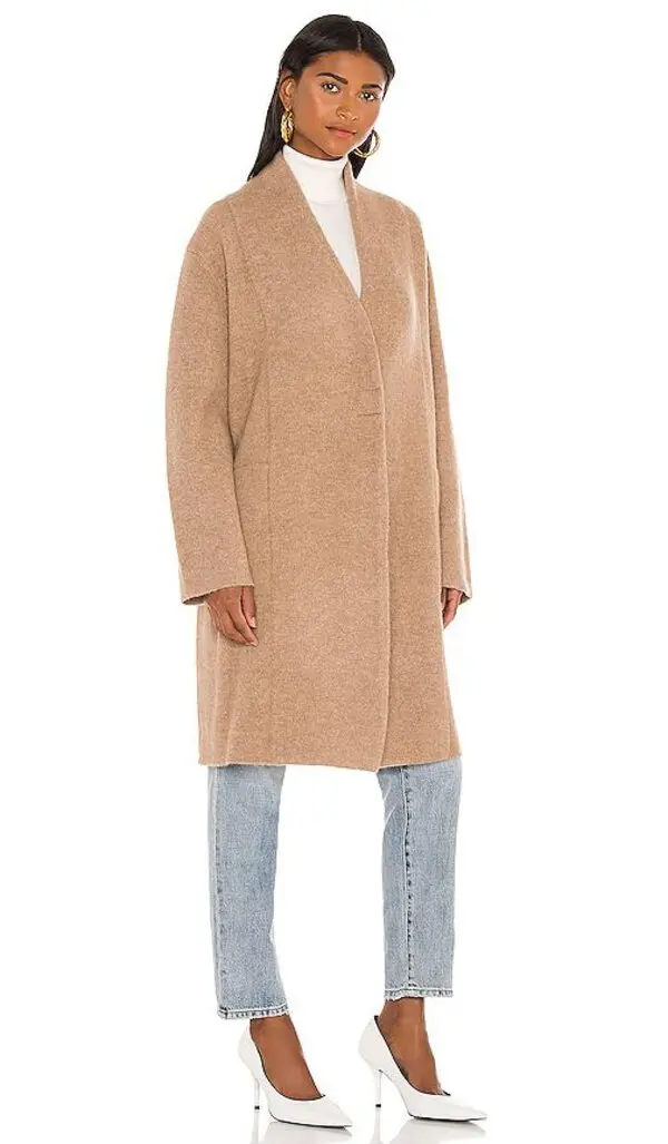 Vince Collarless Cardigan Coat In Tan