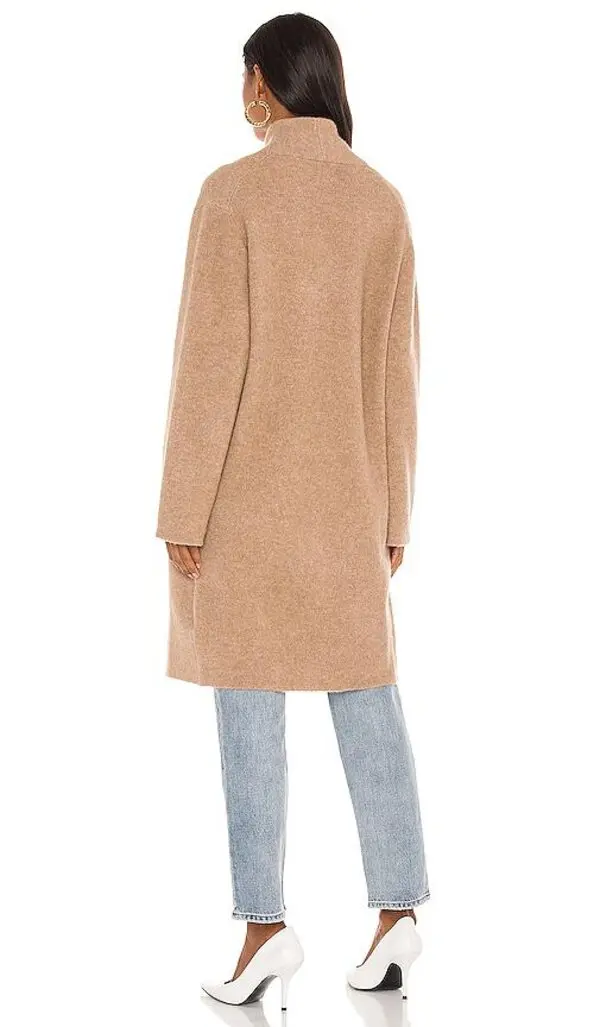 Vince Collarless Cardigan Coat In Tan