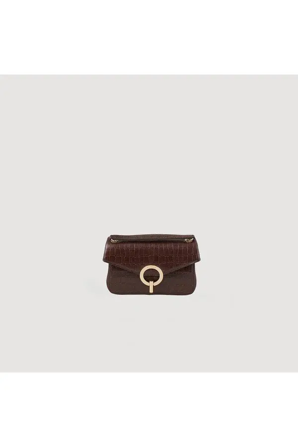 Sandro Yza Crocodile Embossed Leather Shoulder Bag