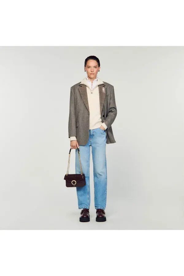 Sandro Yza Crocodile Embossed Leather Shoulder Bag