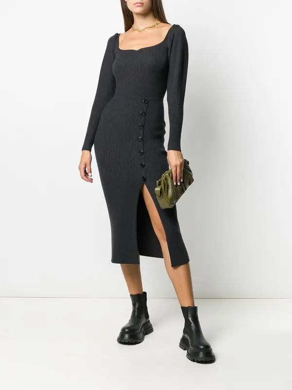 Sandro Buttoned Ribbed Knit Dress