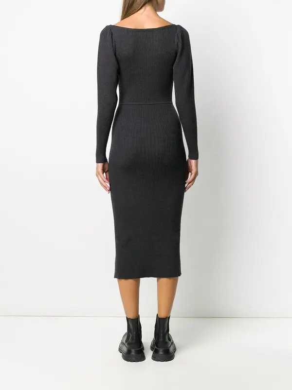 Sandro Buttoned Ribbed Knit Dress