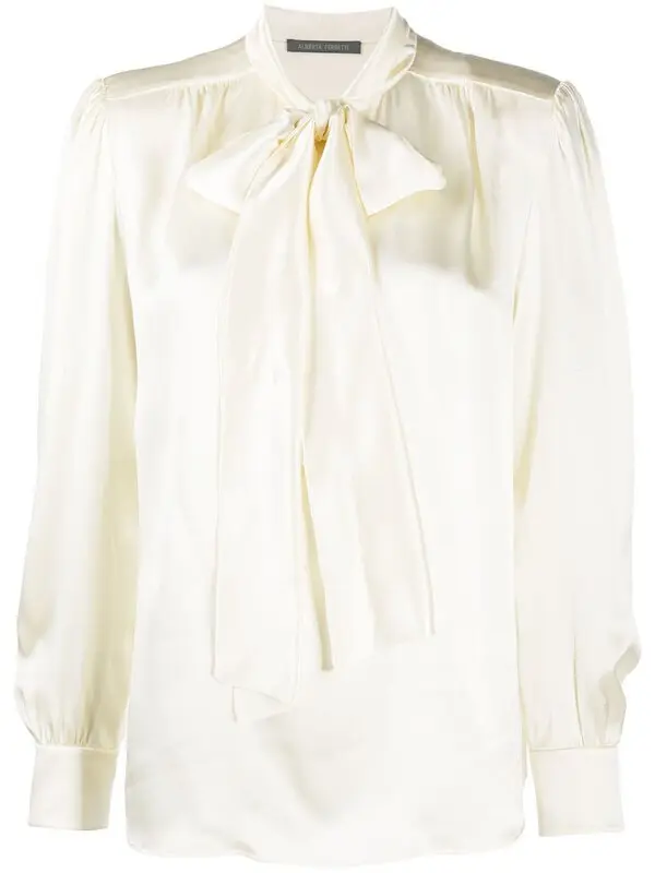 Alberta Ferretti Silk Pussy-bow Blouse - White