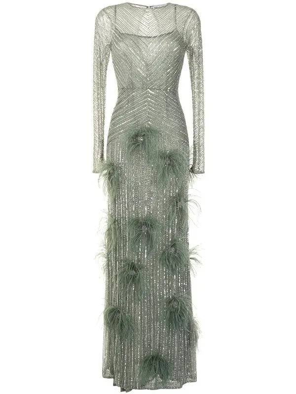 Rachel Gilbert Petunia Sequin-Embellished Gown - Green | Editorialist