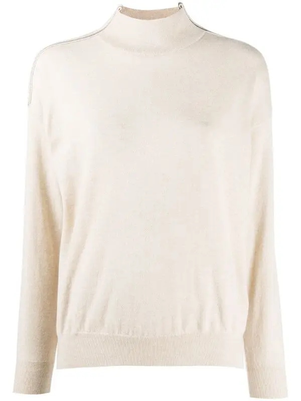 Brunello Cucinelli Brass-embellished Cashmere Jumper - Neutrals