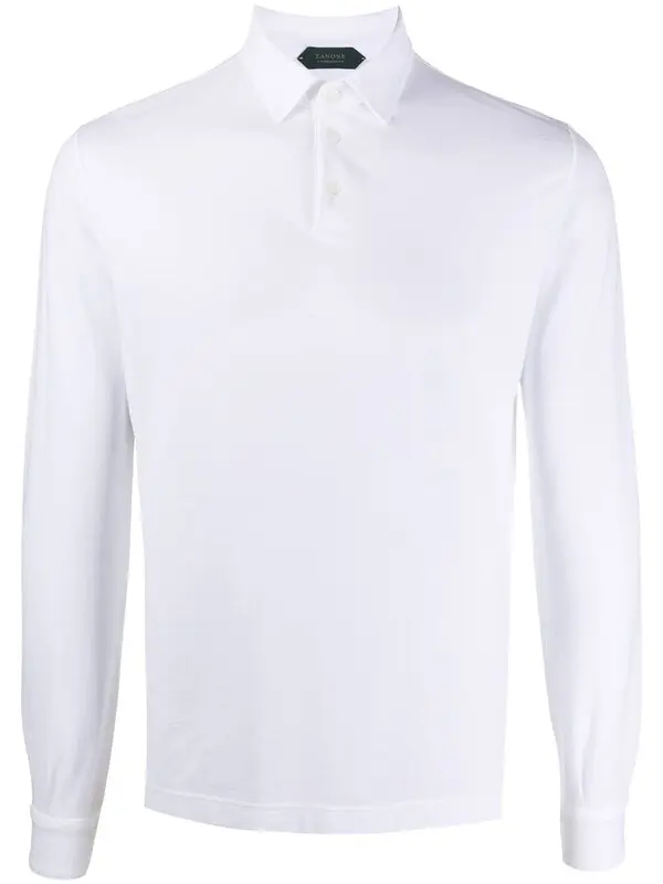 ZANONE Point-collar Long Sleeved Polo Shirt - White