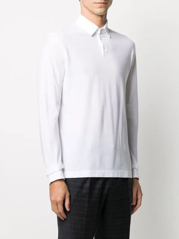 ZANONE Point-collar Long Sleeved Polo Shirt - White