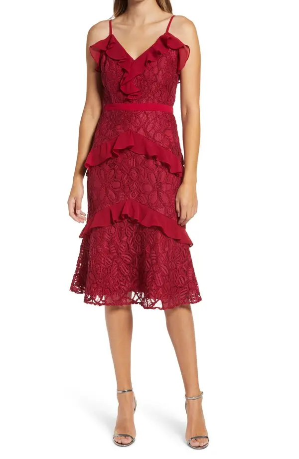Adelyn Rae Enslie Embroidered Lace Dress In Cherry - 58% Off | Editorialist