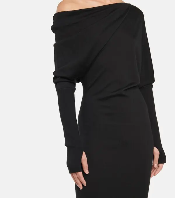 TOM FORD Cashmere And Silk Off-shoulder Midi Dress - Black