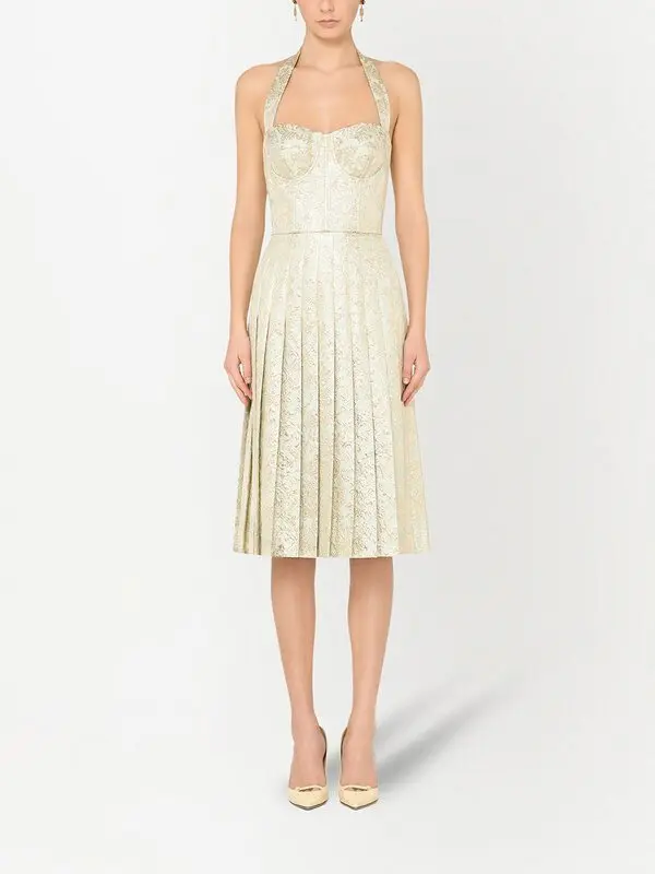 Dolce & Gabbana Jacquard Pleated Bustier Dress