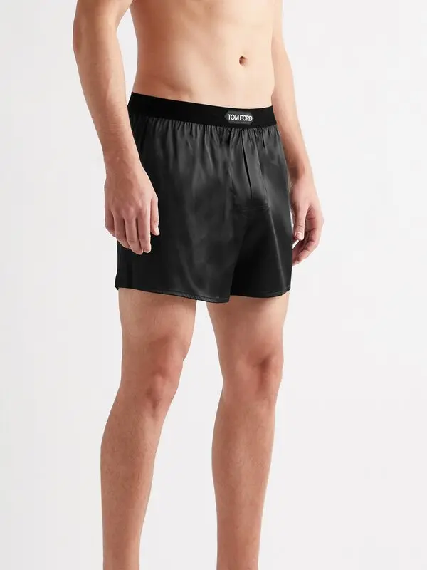 TOM FORD Velvet-trimmed Stretch-silk Satin Boxer Shorts
