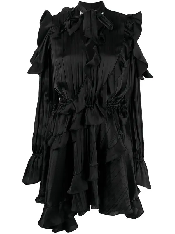 Off-White Creased Ruffled Cocktail Dress