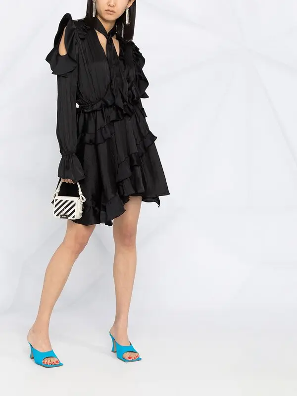 Off-White Creased Ruffled Cocktail Dress