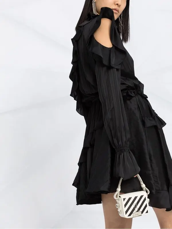 Off-White Creased Ruffled Cocktail Dress
