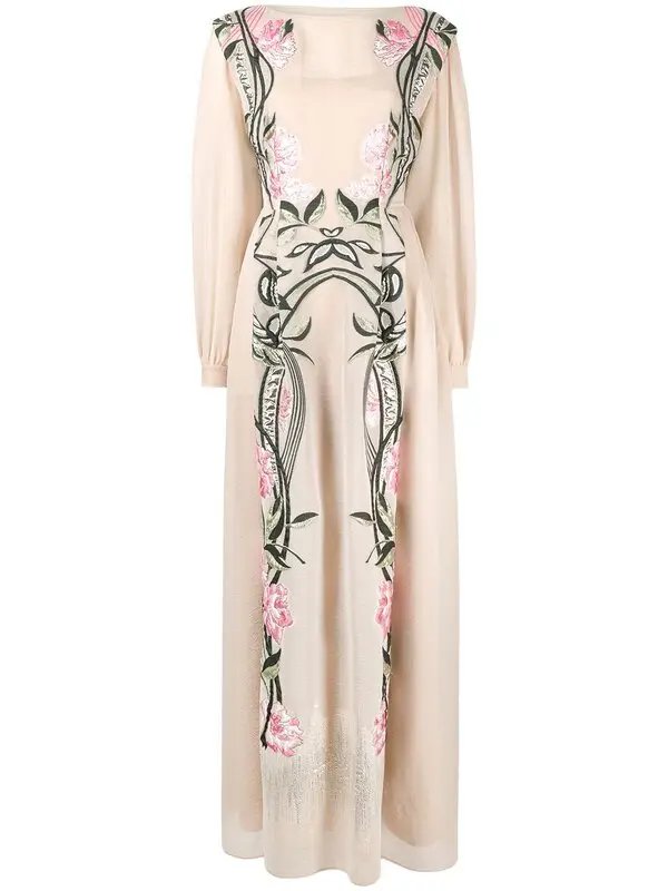 Alberta Ferretti Embroidered Long-sleeved Maxi Dress - Pink