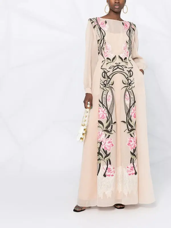 Alberta Ferretti Embroidered Long-sleeved Maxi Dress