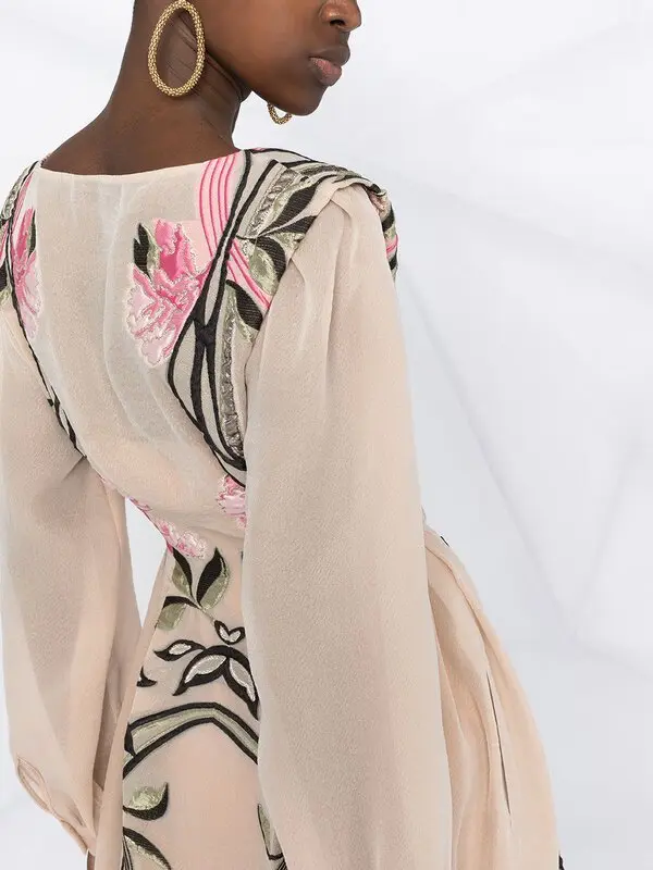 Alberta Ferretti Embroidered Long-sleeved Maxi Dress