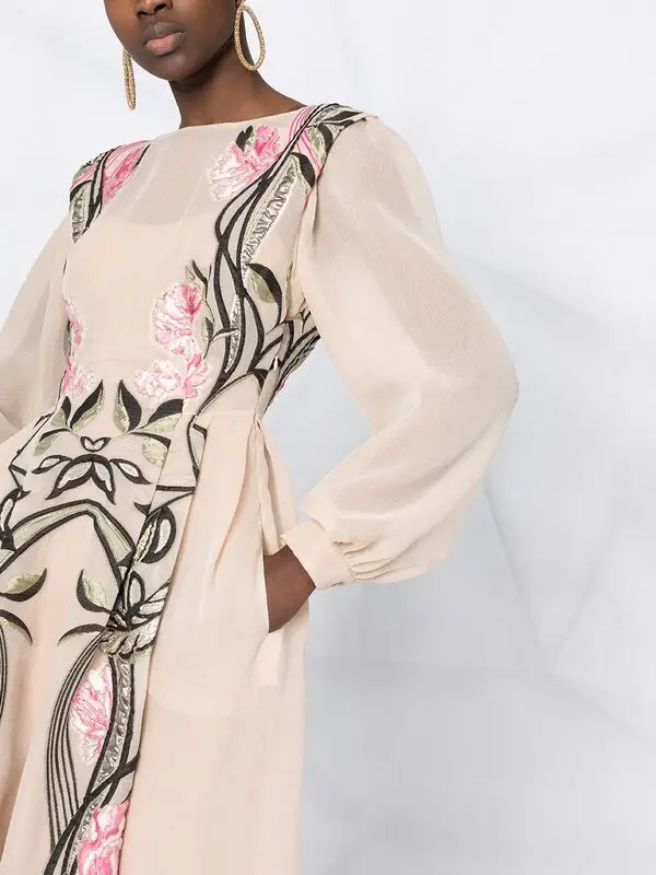 Alberta Ferretti Embroidered Long-sleeved Maxi Dress