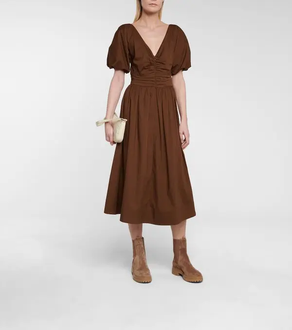 brown cotton poplin dress Deme By Gabriella IRENE ESPERESSO BROWN MAXI DRESS