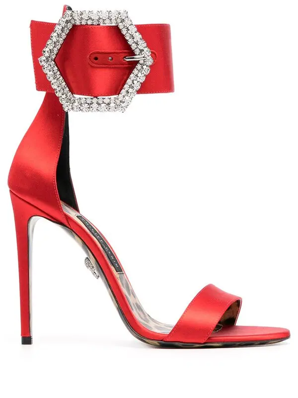 Philipp Plein Embellished-buckle Satin Sandals