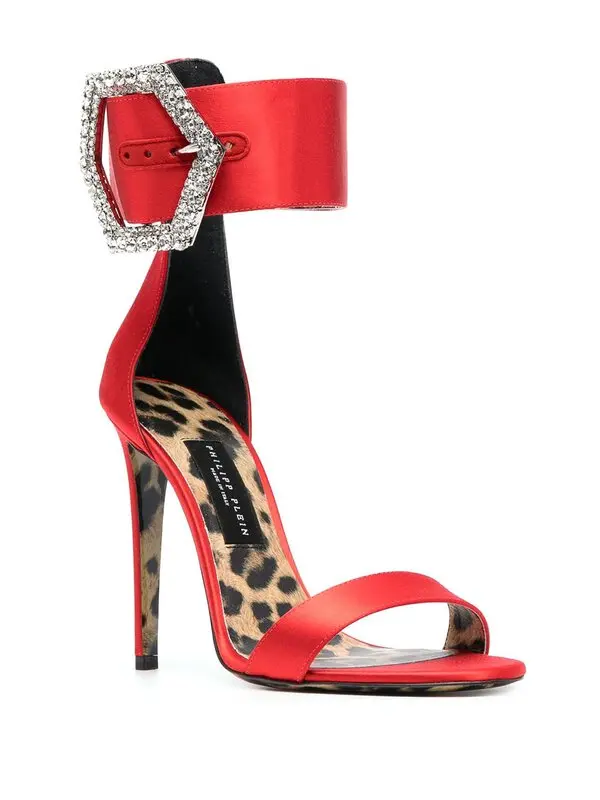 Philipp Plein Embellished-buckle Satin Sandals