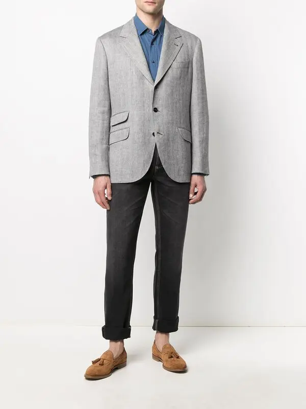 Brunello Cucinelli Single Breasted Herringbone Blazer