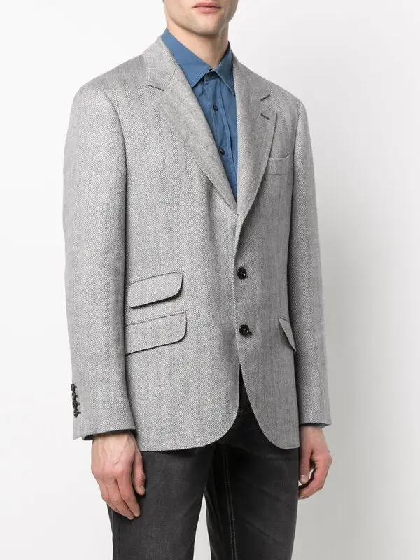 Brunello Cucinelli Single Breasted Herringbone Blazer