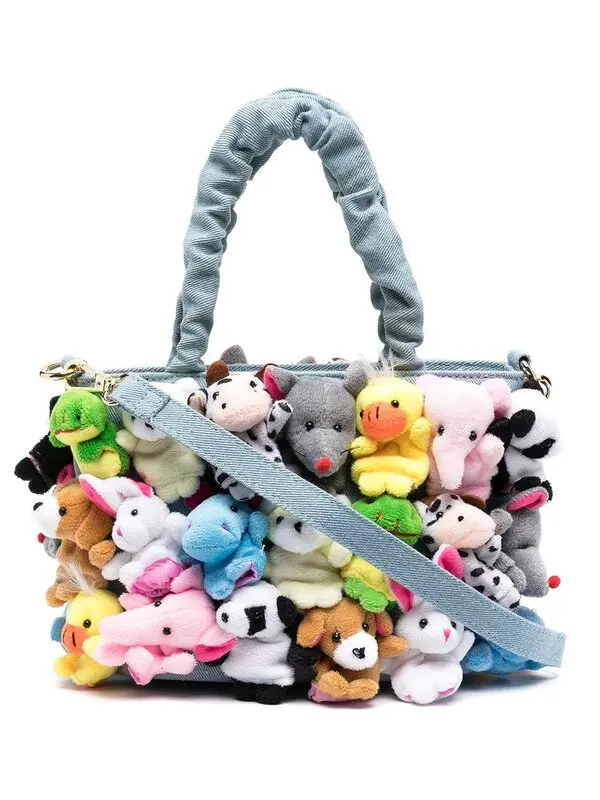 LA MILANESA Teddy Embellished Mini Denim Tote Bag