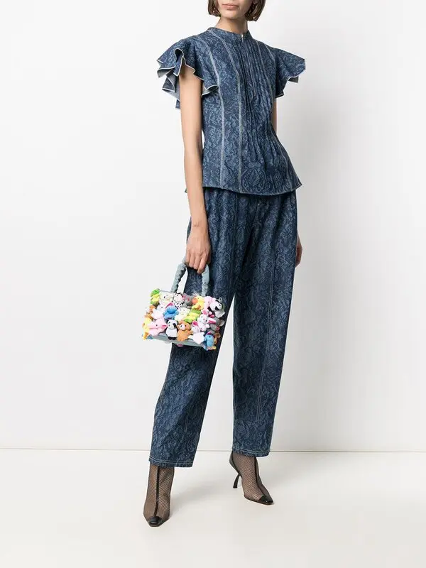 LA MILANESA Teddy Embellished Mini Denim Tote Bag