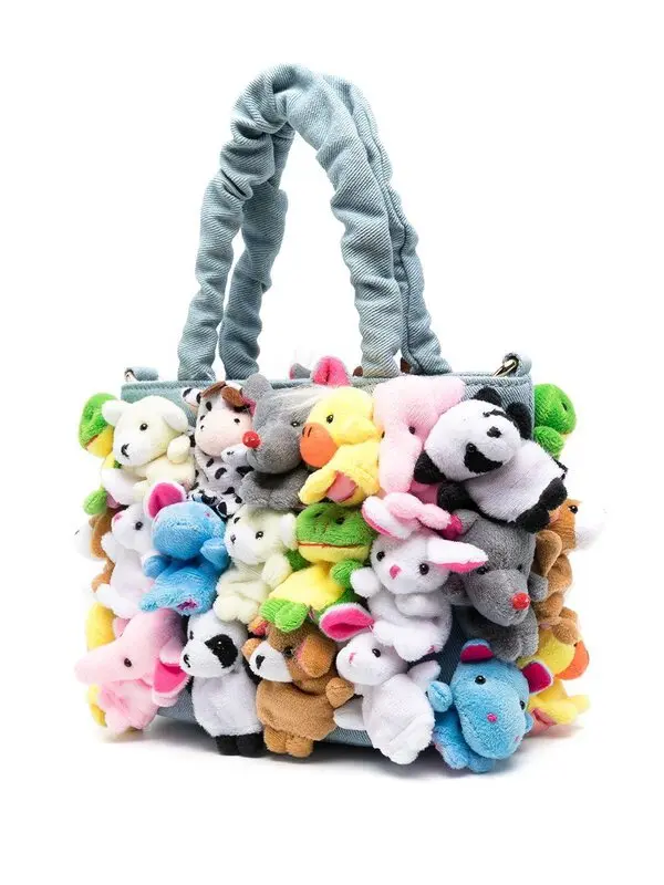 LA MILANESA Teddy Embellished Mini Denim Tote Bag