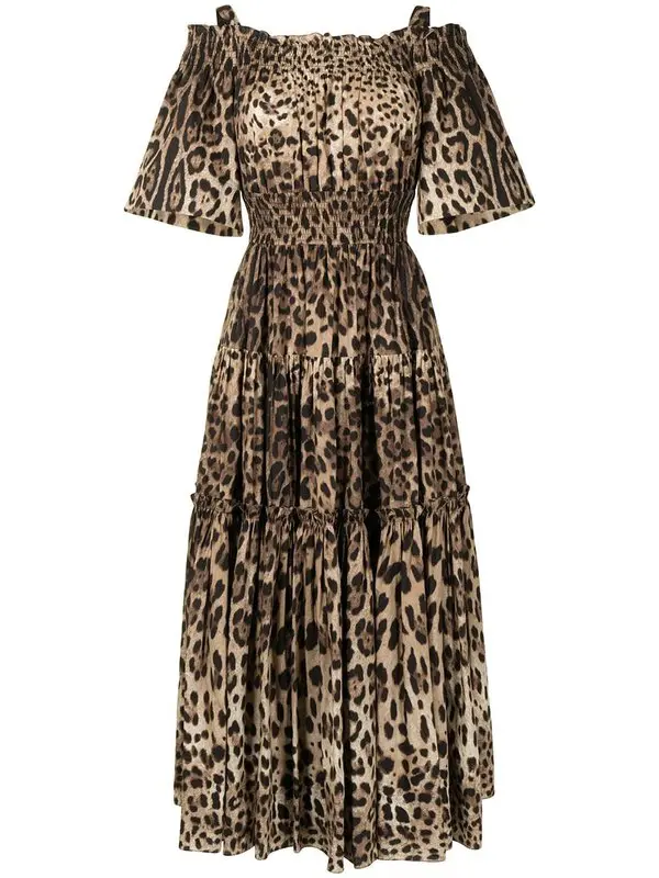 Dolce & Gabbana Leopard-print Midi Dress - Brown