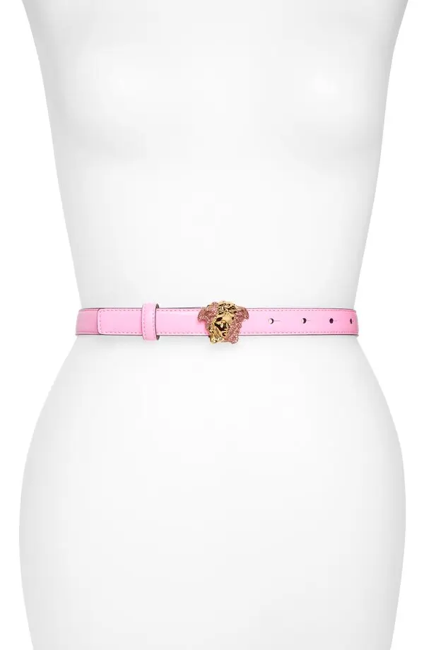 Versace Palazzo Dia Medusa Head Pave Buckle Leather Belt