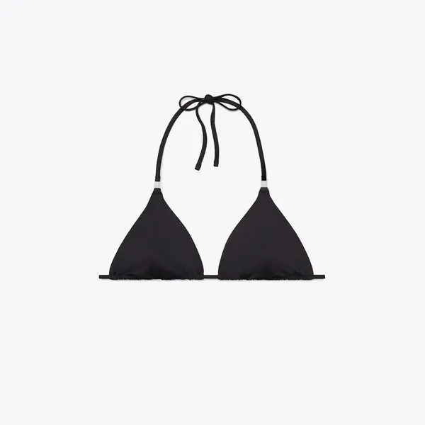 Tory Burch Triangle Bikini Top With Logo Accents - Black