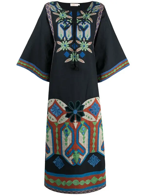 embroidered belted kaftan dress ELARA Belted Kaftan Dress in Poppy Red – Esmé New York main image 0